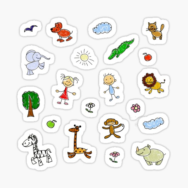 "Kids & Zoo Animals Sticker Pack (Children And Zoo Animals Pattern ...