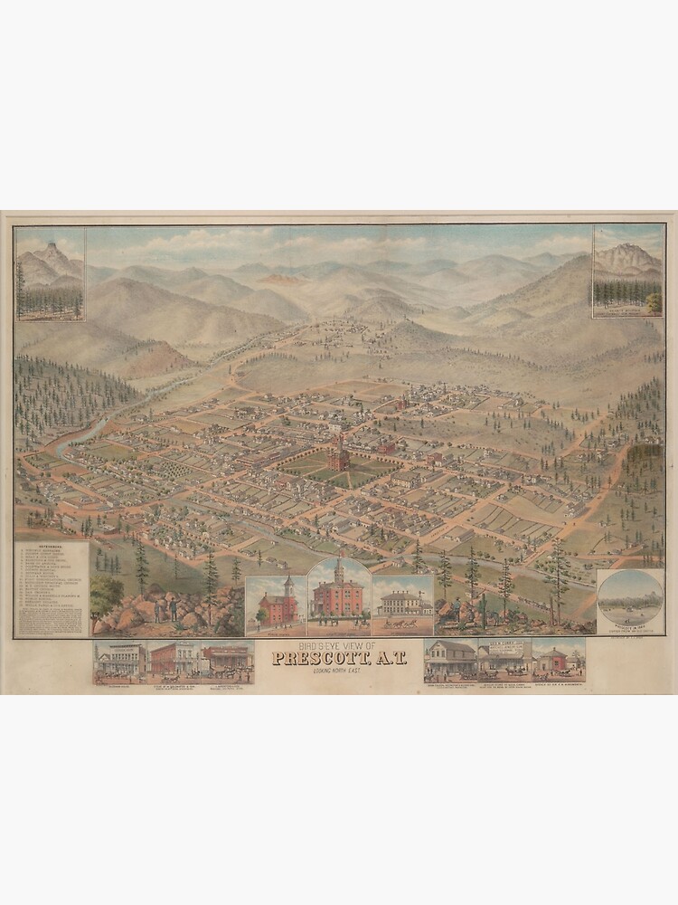 Vintage Pictorial Map of Prescott Arizonna (1885) Premium Matte ...