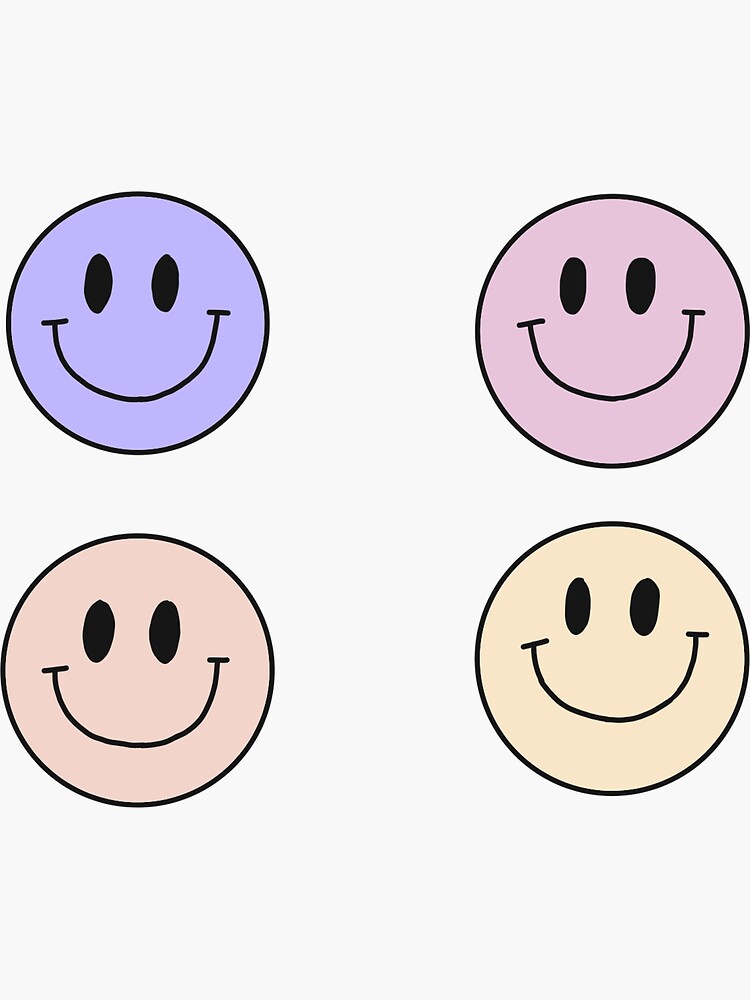 "pastel smiley face emojis x4 colours" Sticker by ruelia | Redbubble