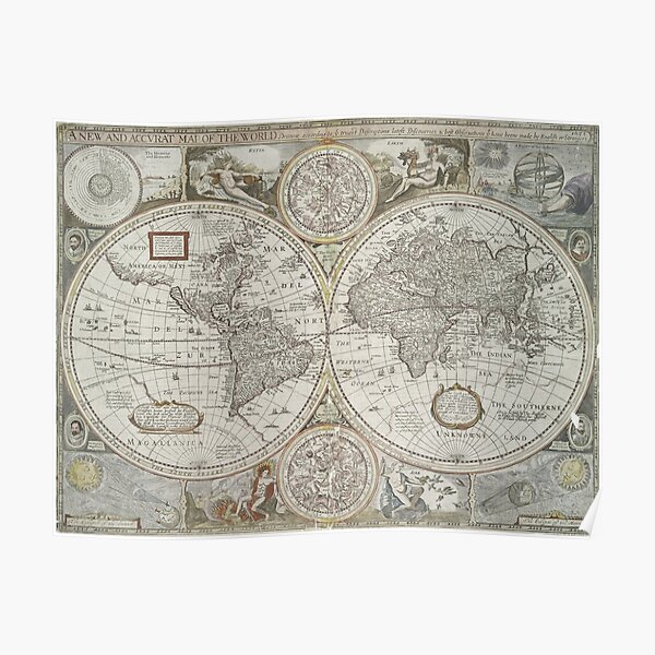 "Vintage Map of The World (1651)" Poster by BravuraMedia | Redbubble