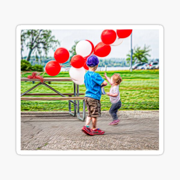 "Chasing Balloons" Sticker for Sale by vkilman | Redbubble