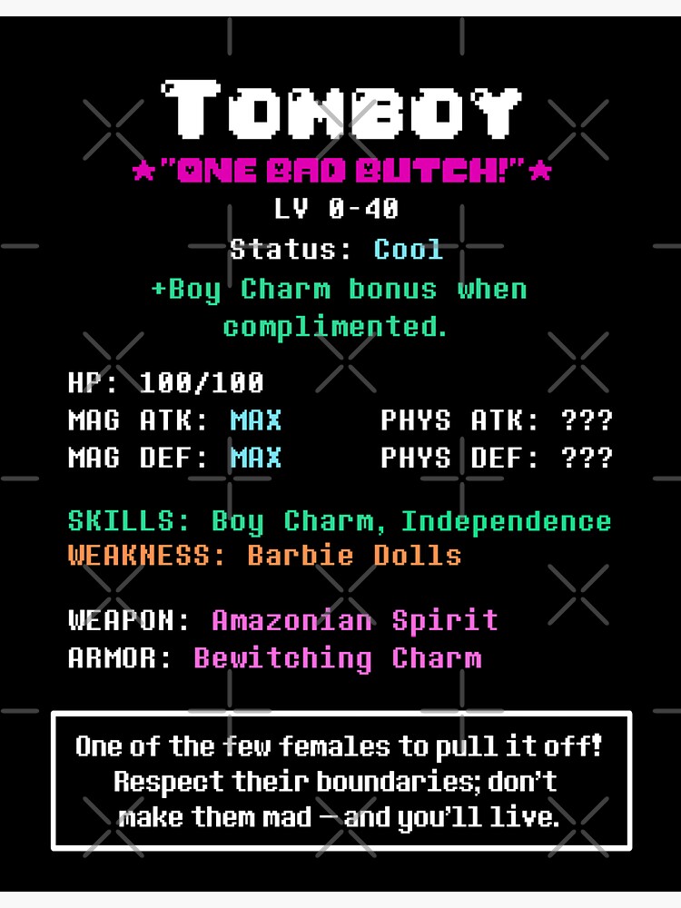 "Tomboy RPG Stats // For A Cute, Nerdy, Geeky Tomboy Gamer" Sticker for ...