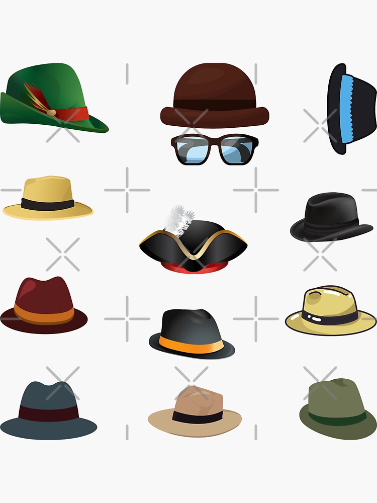 "Mens Hats Sticker Pack, Retro colorful Hats collection- 12 Pieces Mens ...