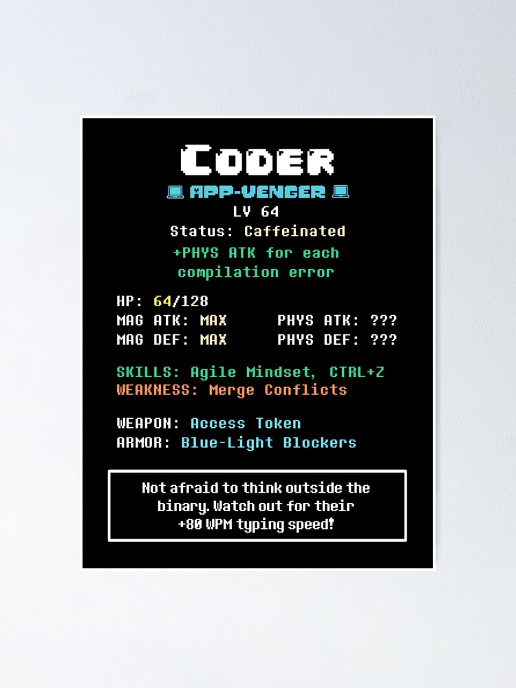 "Coder RPG Stats // For A Nerdy, Geeky Programmer" Poster for Sale by ...