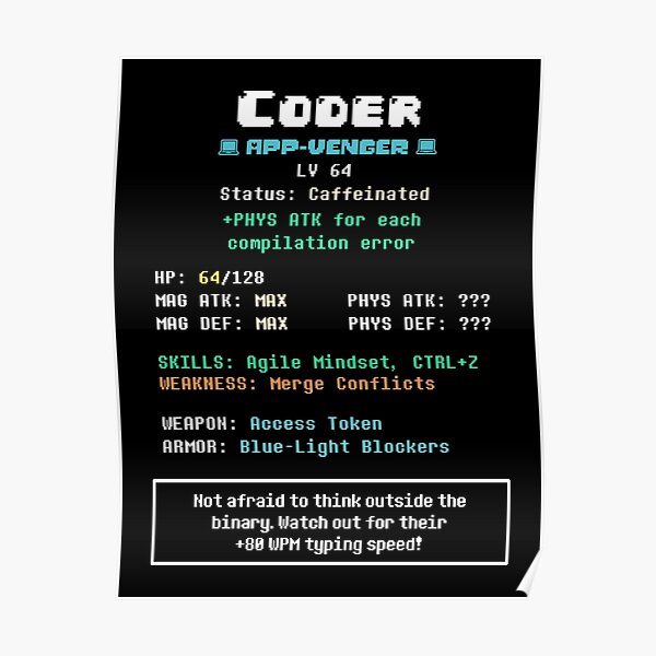 "Coder RPG Stats // For A Nerdy, Geeky Programmer" Poster for Sale by ...