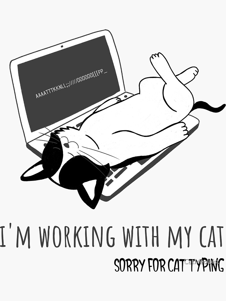 "cat on keyboard, cat on laptop, cat typing, cat funny meme" Sticker ...