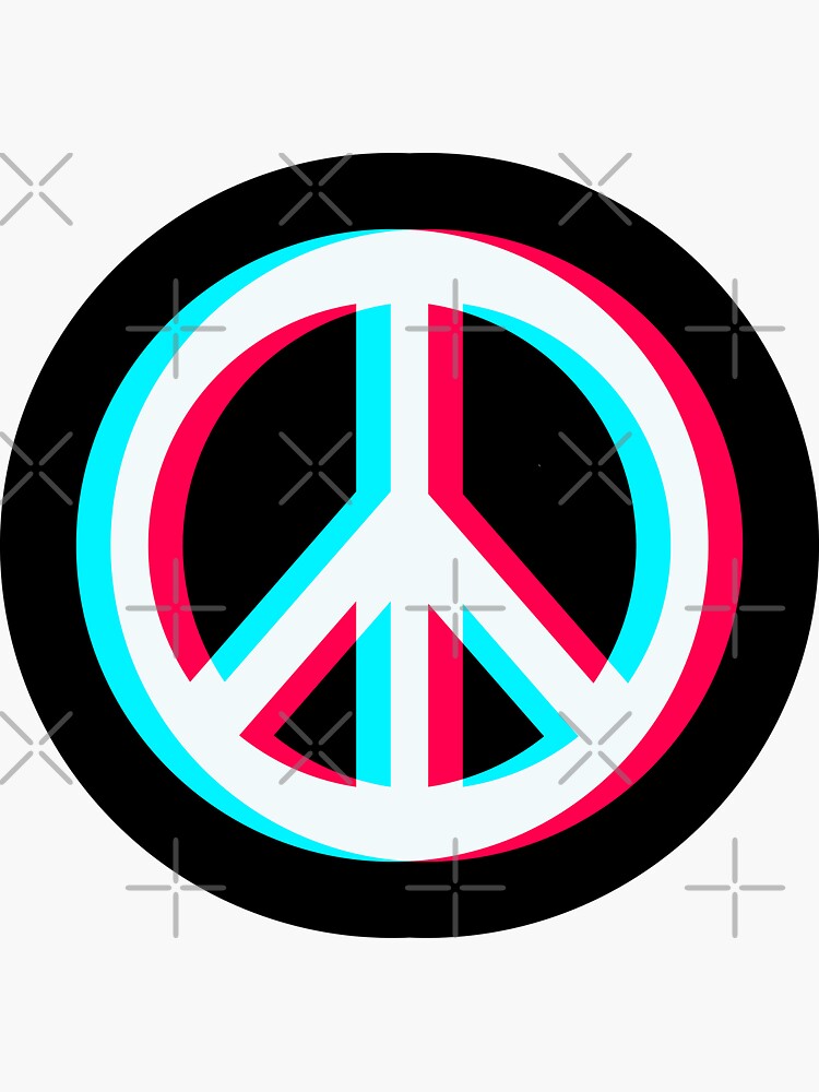 "Peace sign in glitch tik tok style blue white red" Sticker by ...