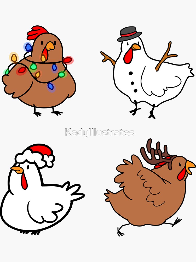 "Christmas Chickens Pack" Sticker for Sale by KadyIllustrates | Redbubble
