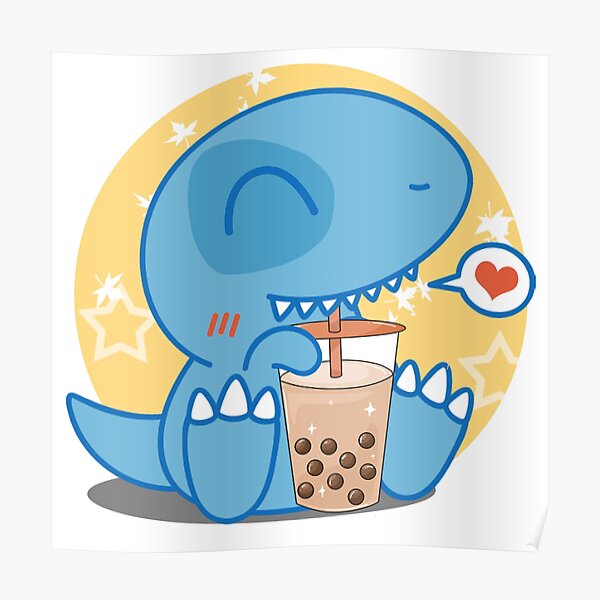 "Blue Dino Boba drinking Bubble milk tea" Poster by eucagarland | Redbubble