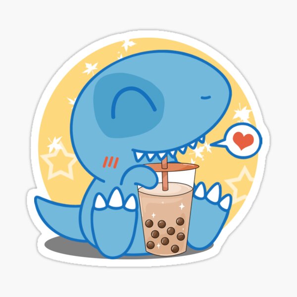 "Blue Dino Boba drinking Bubble milk tea" Sticker for Sale by ...