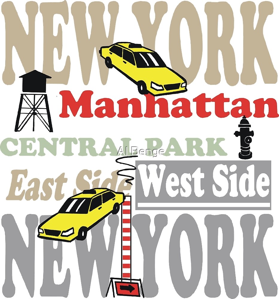"New York Manhattan destination sign illustration" by Al Benge | Redbubble