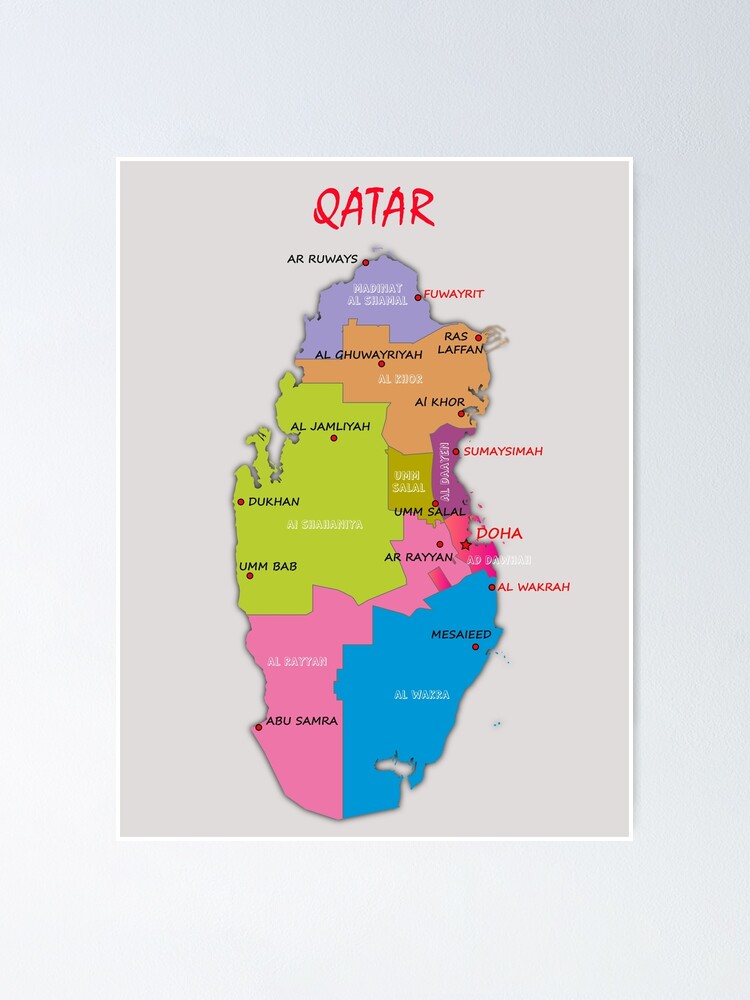 "Administrative Map of Qatar with municipalities names and the major ...