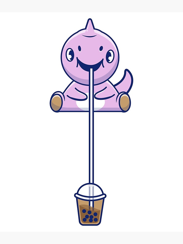 "Cute Dino Drinking Boba Tea Milk Bubble Japanese Kawaii" Poster for ...