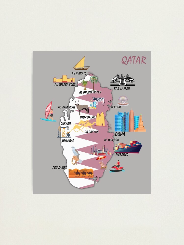 "Qatar Map Landmarks tourist attractions major cities flag ...