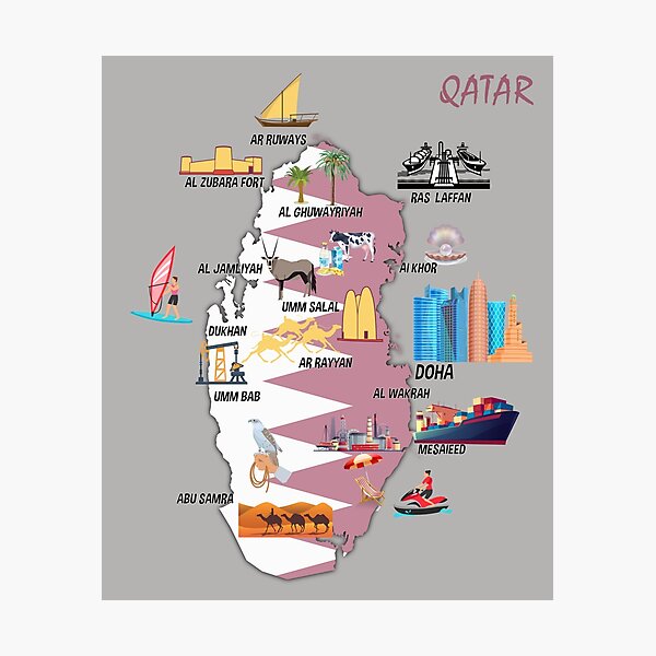 "Qatar Map Landmarks tourist attractions major cities flag ...