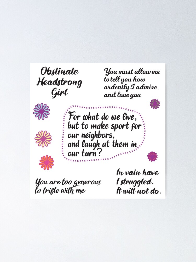 "Pride and Prejudice Jane Austen Quotes" Poster by Pixelblue | Redbubble
