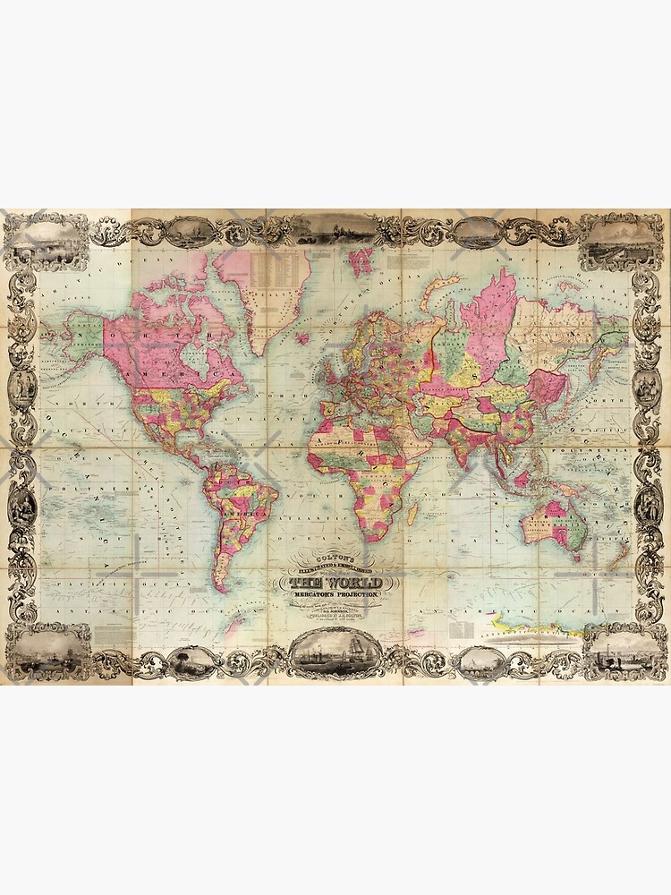 World Vintage Map 1854 | 4K Vintage Map Of The World | Antique World ...