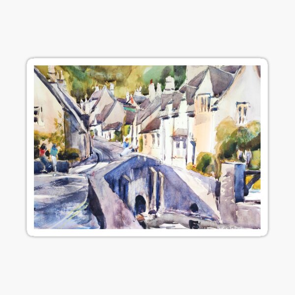 "Watercolour urban landscape - CASTLE COMBE - English village with ...