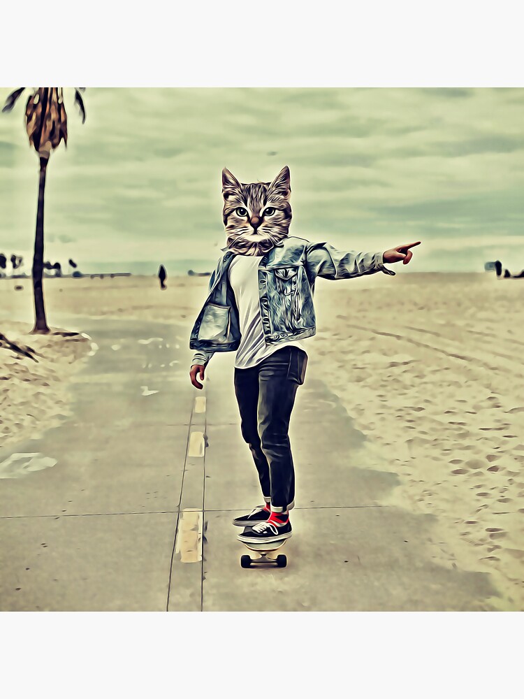 "Tabby Cat Skateboarding - Funny Surreal Cats" Sticker for Sale by ...