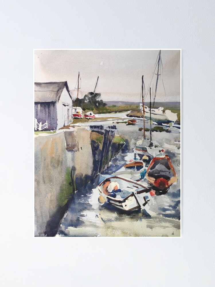 "Watercolour landscape painting - PORLOCK WEIR - boats and boathouse ...