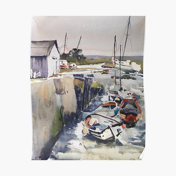 "Watercolour landscape painting - PORLOCK WEIR - boats and boathouse ...
