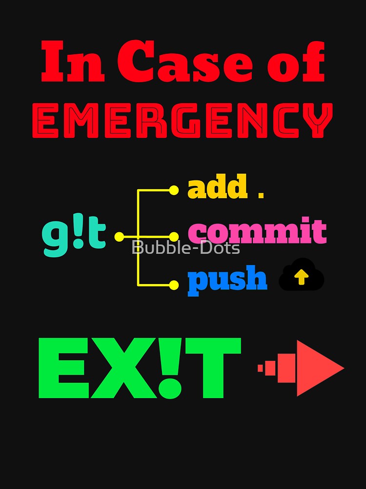 In Emergency Git Add Push Commit Exit T Shirt For Sale By Bubble Dots Redbubble Coding T