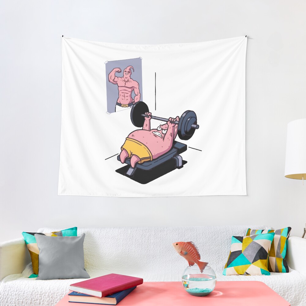 Majin Buu Vs Patrick Funny Motivational Gym Tapestry By Gohanflex