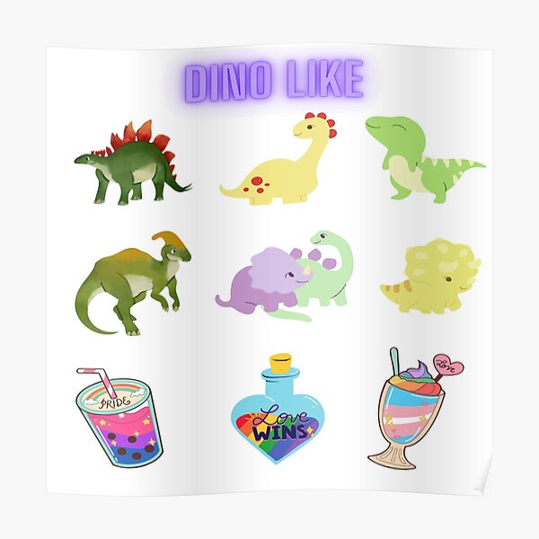 "Dino boba sticker pack" Poster by Rajzone | Redbubble