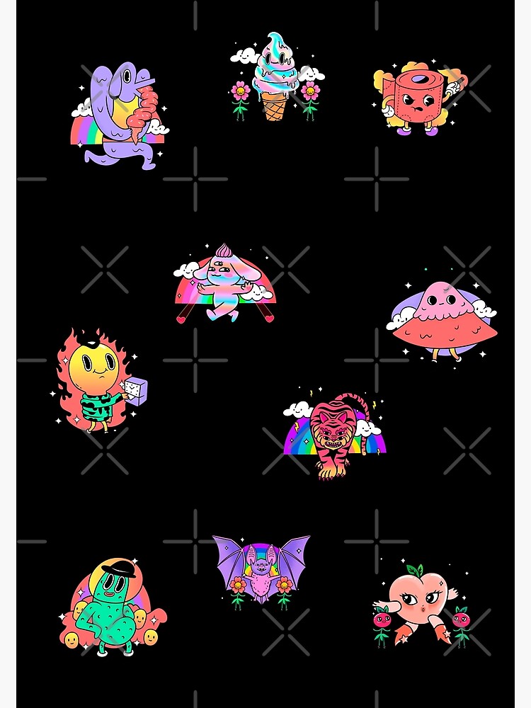 "Trippy Psychedelic Cartoon Sticker Pack – Acid Rainbow Alien Ice Cream ...