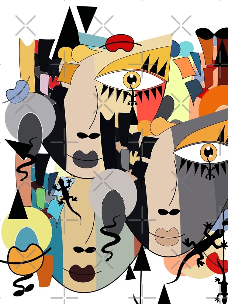 "Abstract colorful faces with abstract geometric shapes" A-Line Dress ...