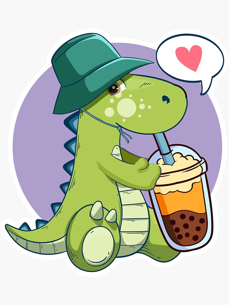 "Boba Dino with matcha boba purple" Sticker by omarDesign | Redbubble