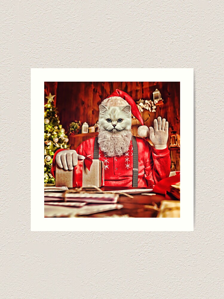 "Santa Claus Cat - Funny Surreal Cats" Art Print for Sale by ...