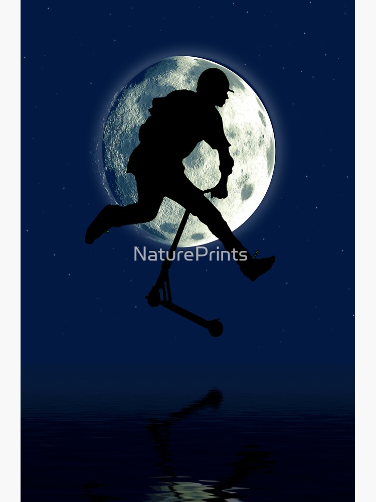"Night Scootering - Stunt Scooter and Full Moon" Sticker for Sale by ...