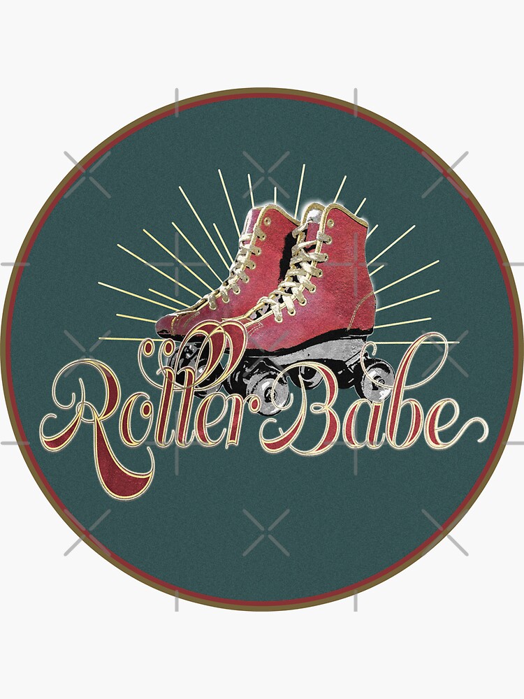 "Roller Babe - vintage, retro roller skate design - on teal" Sticker by ...