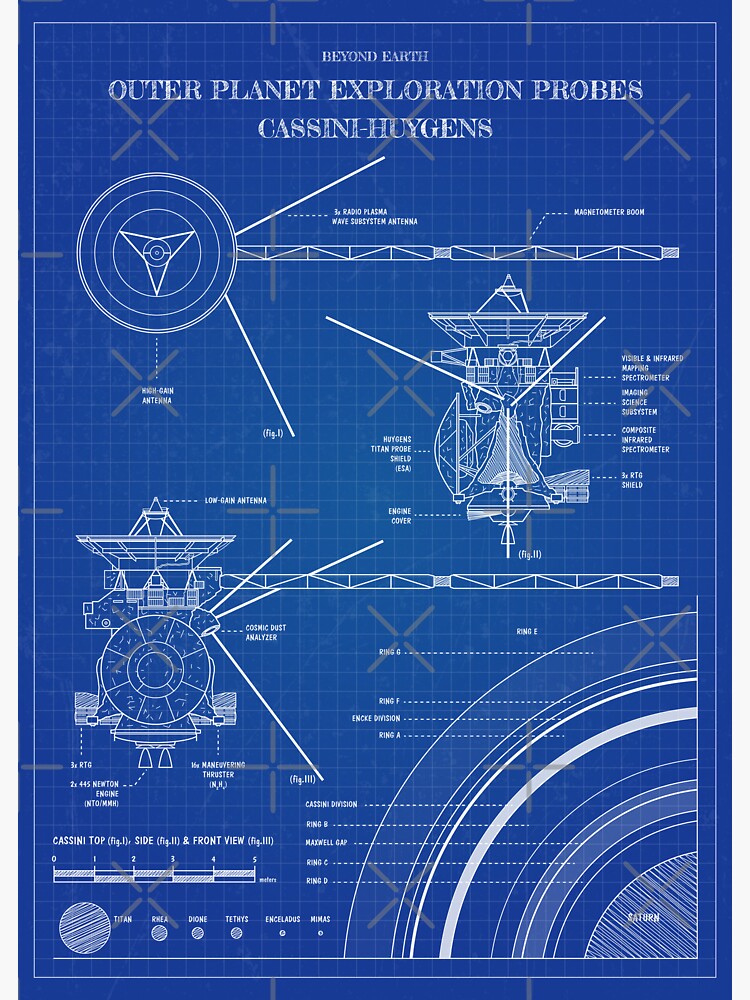 "Outer Planet Exploration Probes: Cassini-Huygens (Blueprint)" Sticker ...
