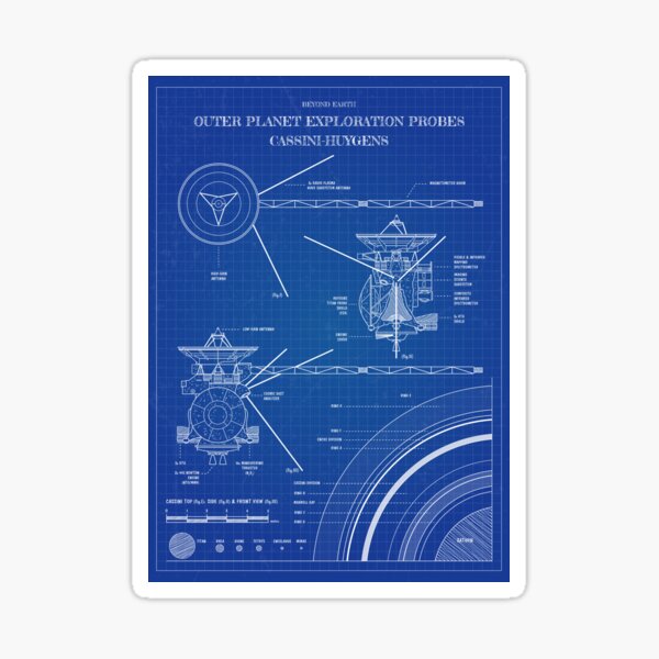 "Outer Planet Exploration Probes: Cassini-Huygens (Blueprint)" Sticker ...