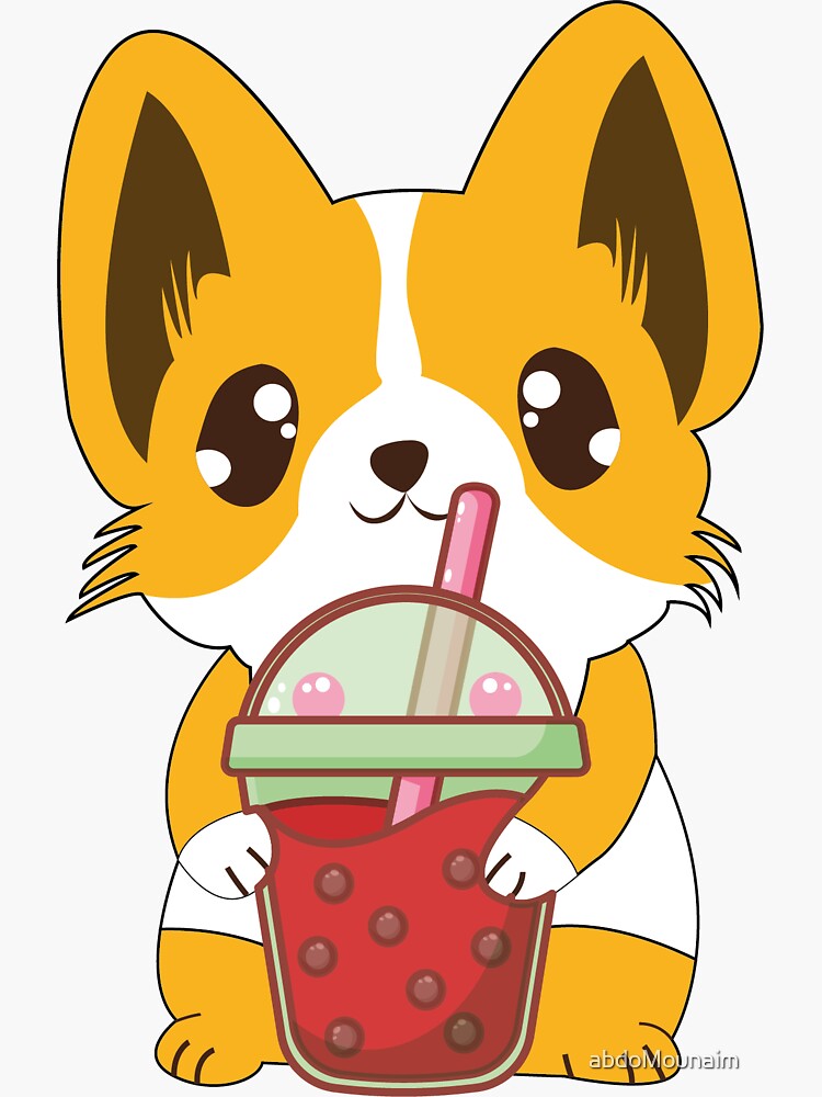 "Boba Corgi cute dog drink milk tea" Sticker for Sale by abdoMounaim ...