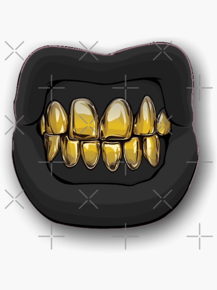 "BLACK LIPS WITH GOLD GRILL GNASHERS, TEETH" Sticker for Sale by ...