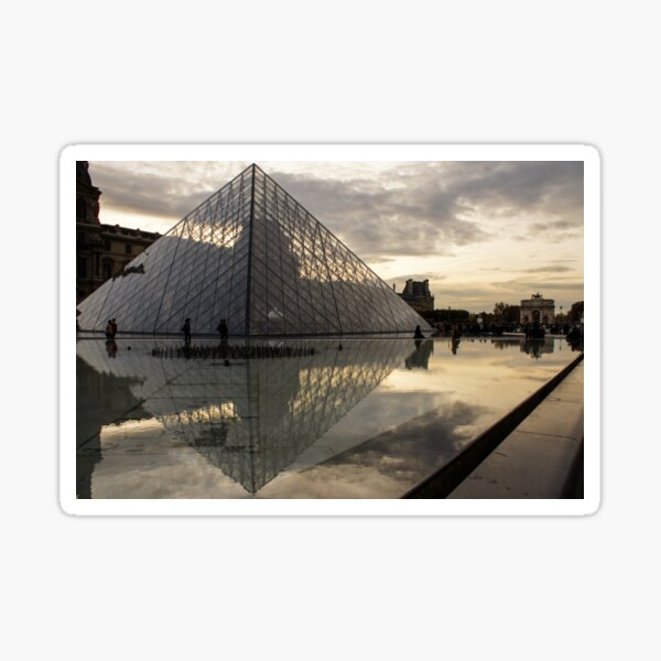 "Paris - Louvre Pyramid Reflecting in the Fountain Pool" Sticker for ...