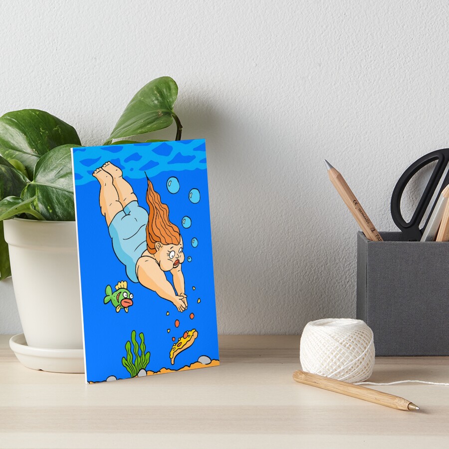"fat girl diving for pizza. funny cartoon." Art Board Print by ...