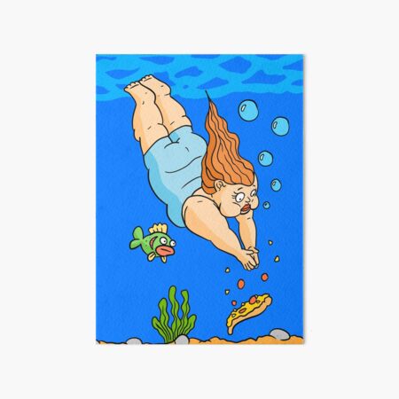 "fat girl diving for pizza. funny cartoon." Art Board Print by ...