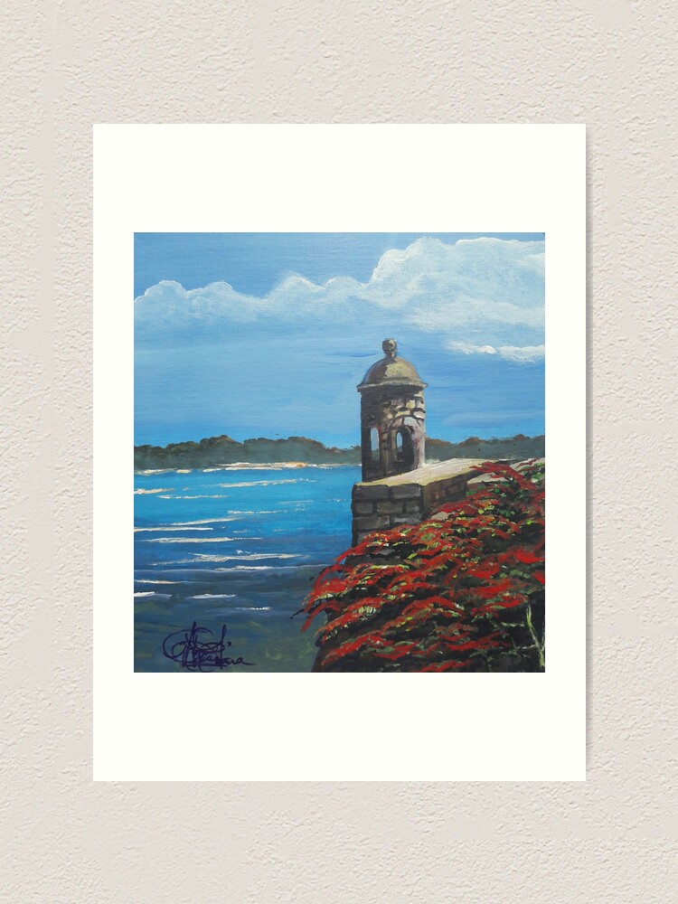 "Pintura Garita con flamboyan rojo" Art Print by Boricua-Art | Redbubble