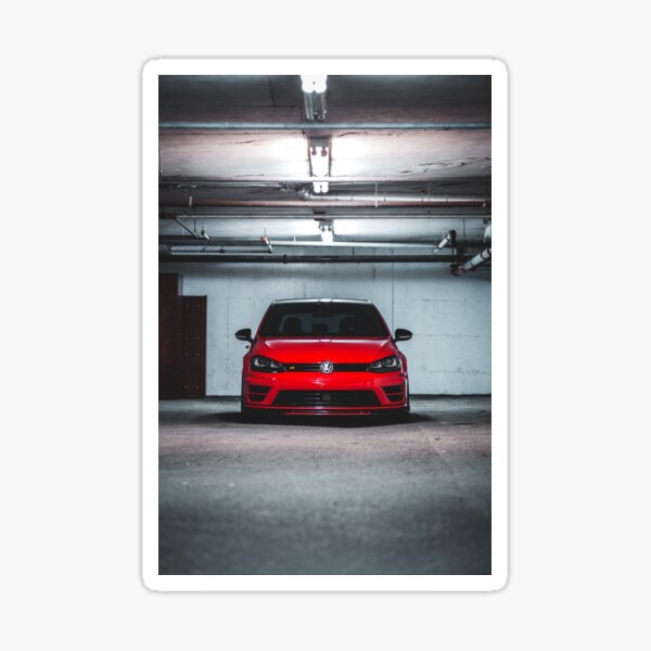 "Red hatchback car in parking garage" Sticker for Sale by erikallen920 ...
