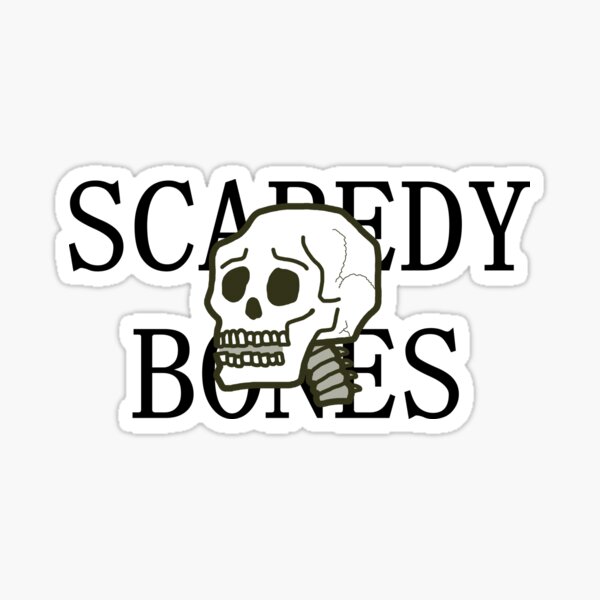 "SCAREDY BONES SPOOKED SKELETON" Sticker by bun-egg | Redbubble