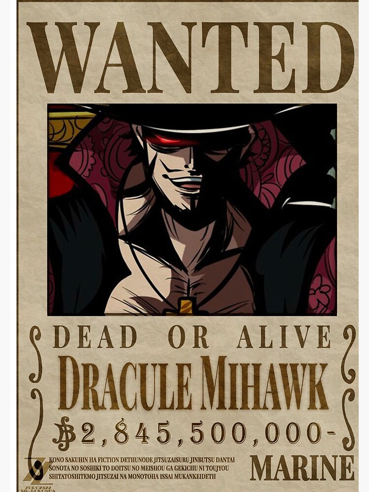 "Wanted Mihawk One Piece wanted poster" Spiral Notebook by LF ...