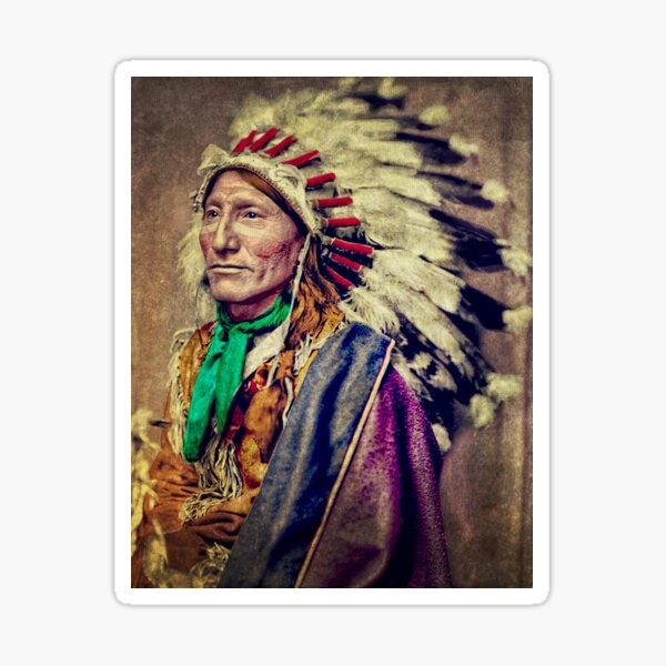 "Native Red Indian of North America Hand Coloured Image" Sticker for ...