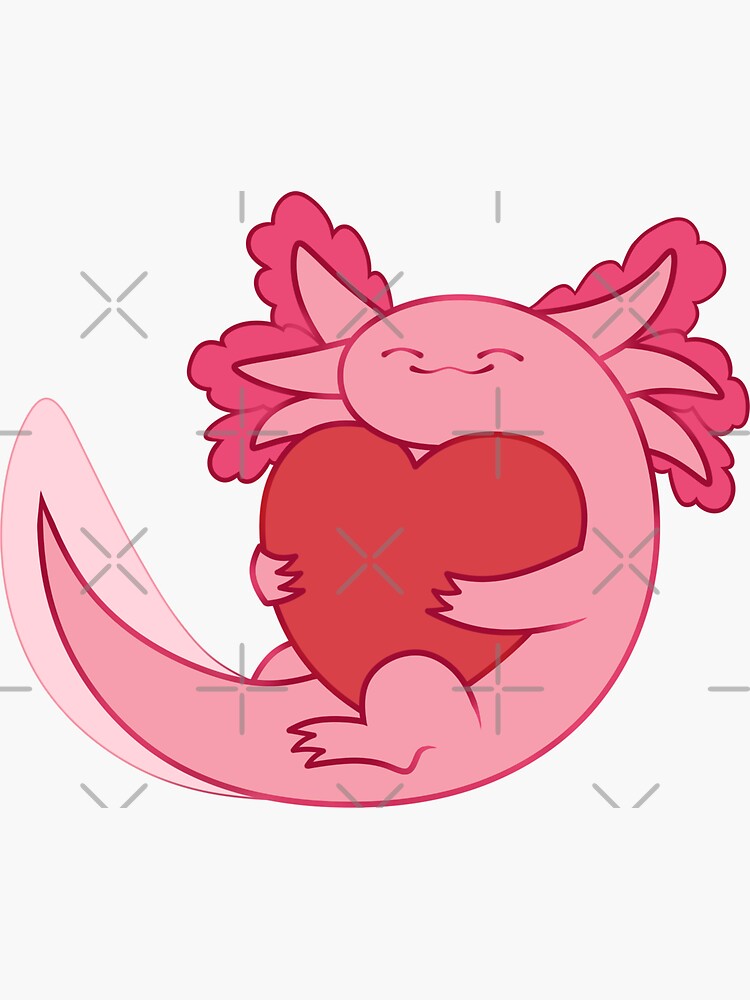 "Cute axolotl with heart" Sticker by Gukica | Redbubble