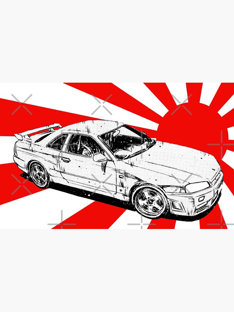 Pegatina «Nissan GTR R34 Skyline Manga Sol naciente» de GeeknGo | Redbubble