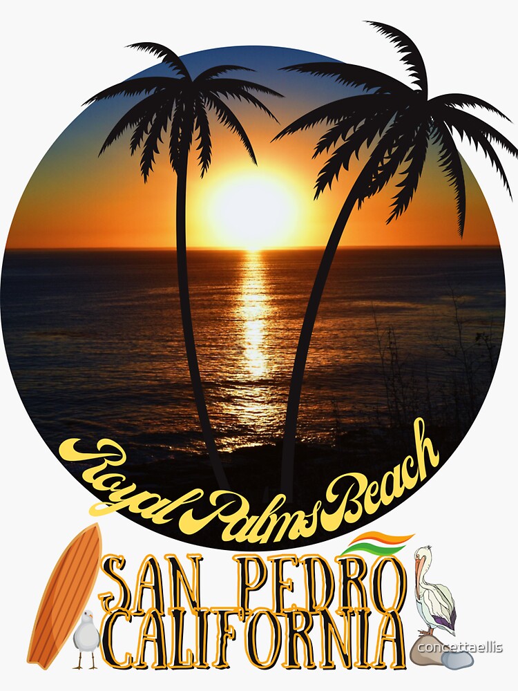 "San Pedro California Sunset Royal Palms Beach Black Merch" Sticker by ...