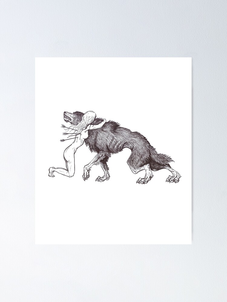 "Wolf & Injured Woman Fantasy Animal Drawing" Poster by KanisLupus ...